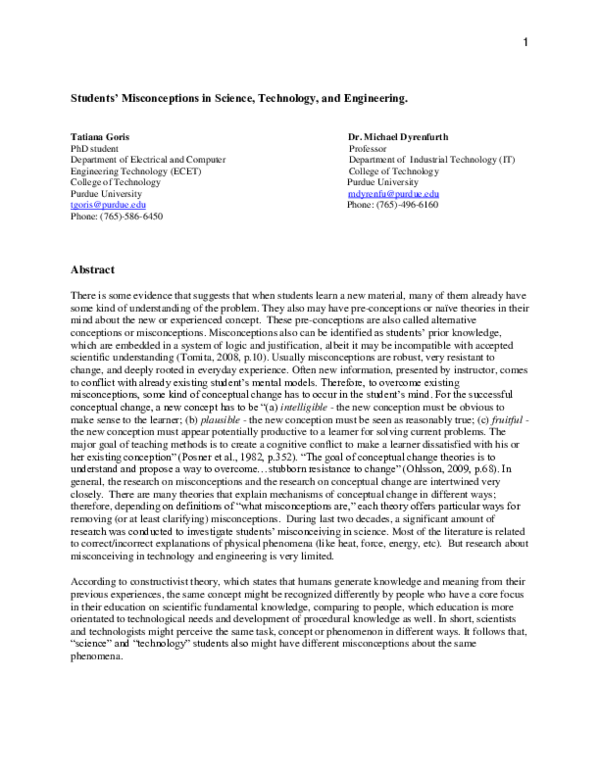 (PDF) Students' Misconceptions in Science, Technology, and Engineering