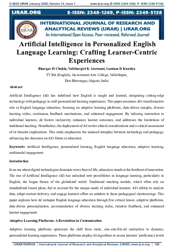 (PDF) Artificial Intelligence in Personalized English Language Learning: Crafting Learner ...