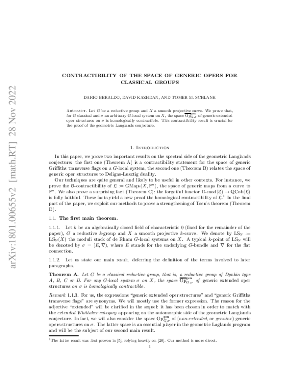 (PDF) Contractibility of the Space of Opers for Classical Groups