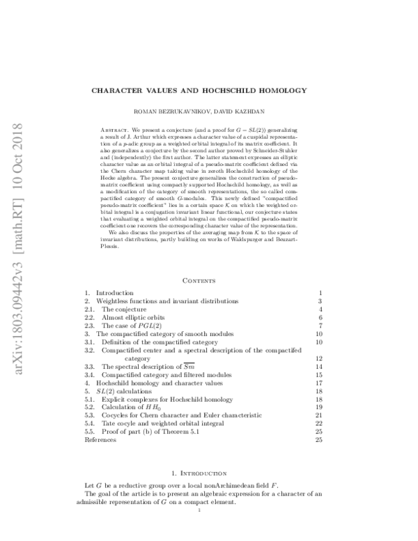 (PDF) Character values and Hochschild homology