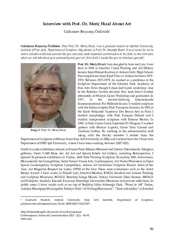 (PDF) Interview with Prof. Dr. Meriç Hızal About Art