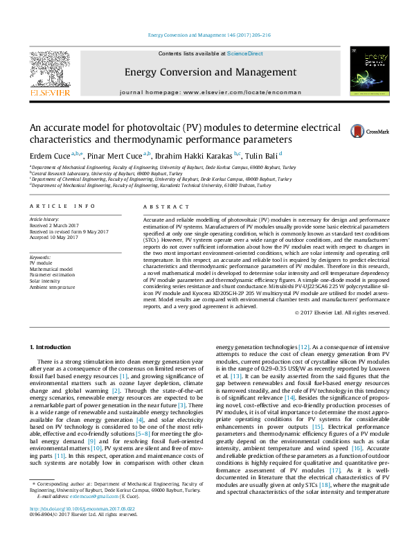 Pdf An Accurate Model For Photovoltaic Pv Modules To Determine Electrical Characteristics