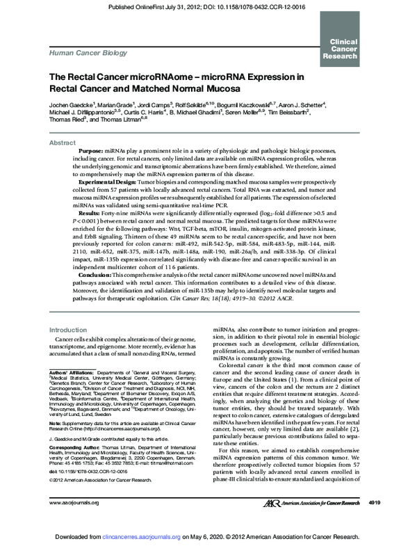 (PDF) Data from The Rectal Cancer microRNAome – microRNA Expression in ...