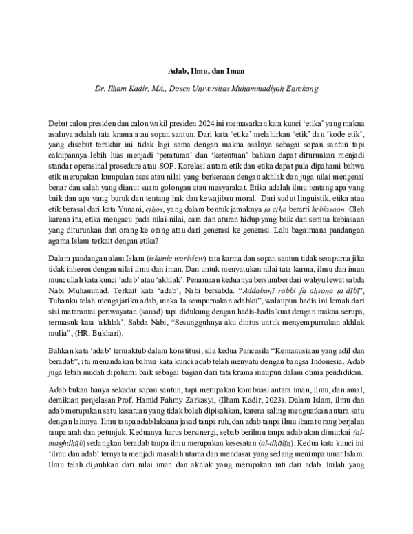 (PDF) Adab, Ilmu, dan Iman
