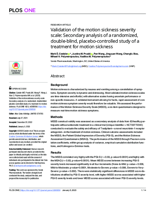 (PDF) Validation of the motion sickness severity scale: Secondary ...