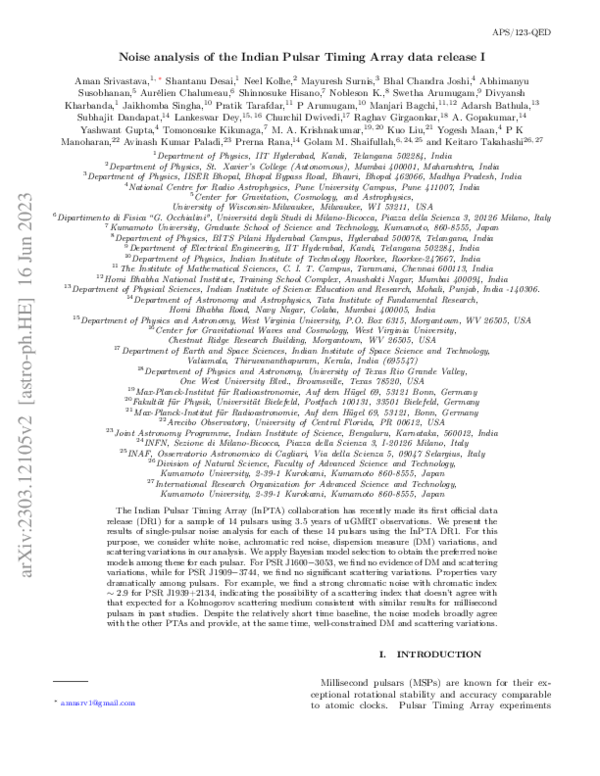 Pdf Noise Analysis In The Indian Pulsar Timing Array Data Release I