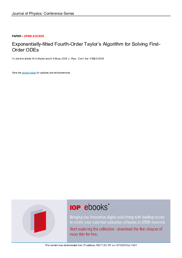 Exponentially-fitted Fourth-Order Taylor’s Algorithm for Solving First-Order ODEs