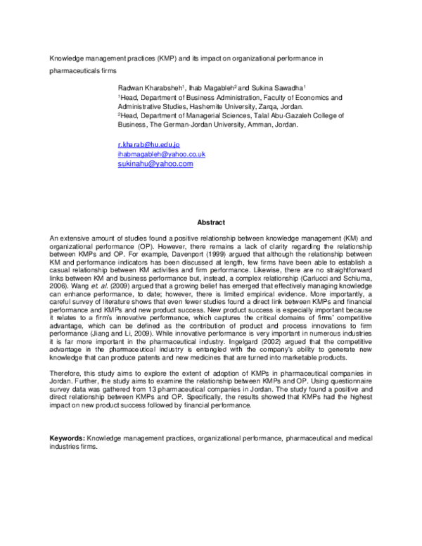 (PDF) Knowledge management practices (KMP) and its impact on organizational performance in ...