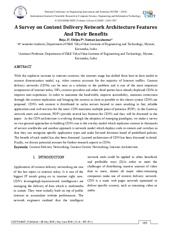 (PDF) A Survey on Content Delivery Network Architecture Features And ...