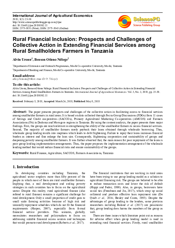 (PDF) Rural Financial Inclusion: Prospects and Challenges of Collective ...