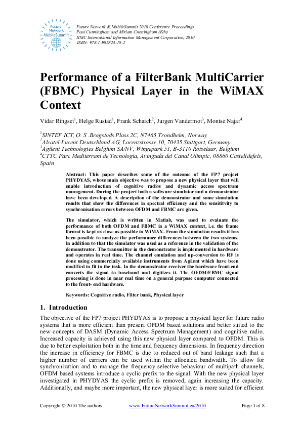(PDF) (FBMC) Physical Layer in the WiMAX Context