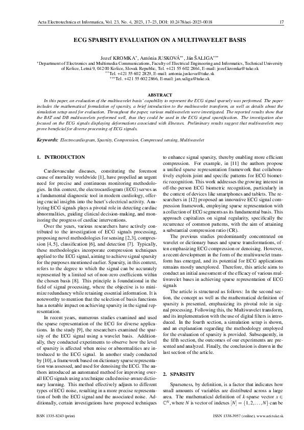 (PDF) ECG Sparsity Evaluation on a Multiwavelet Basis