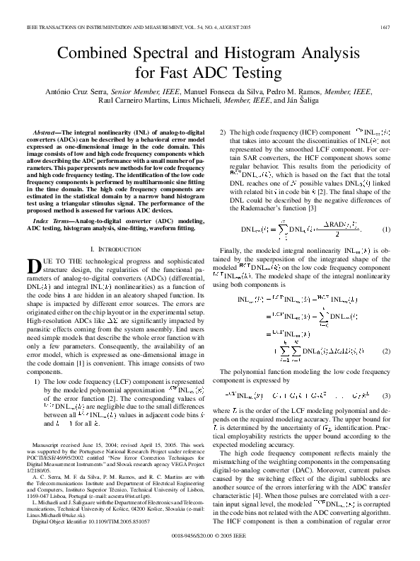 (PDF) Combined Spectral and Histogram Analysis for Fast ADC Testing