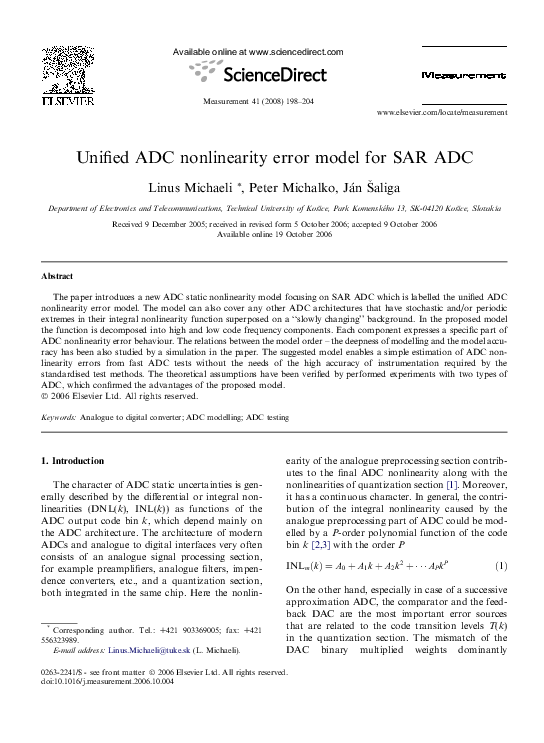 (PDF) Unified ADC nonlinearity error model for SAR ADC