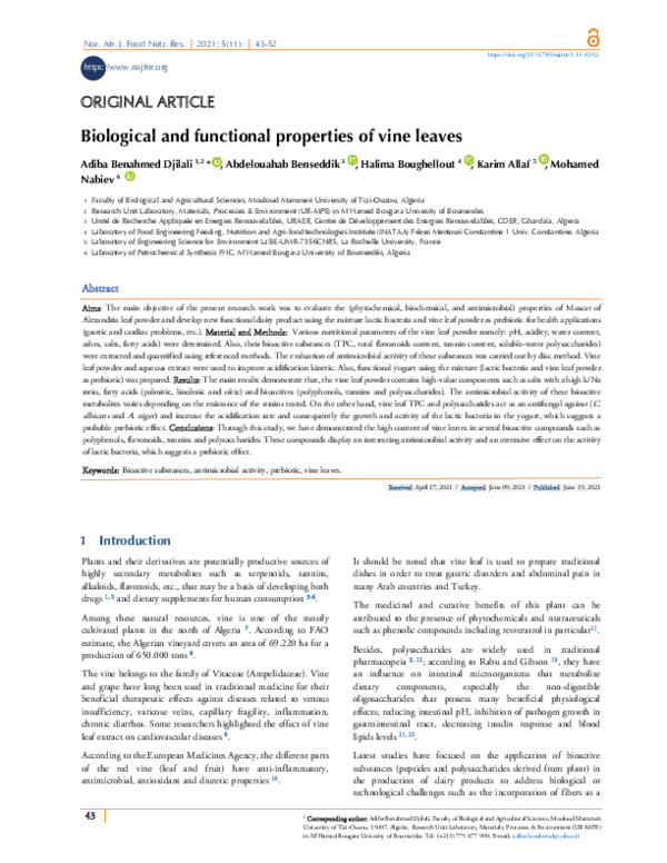 (PDF) Biological and functional properties of vine leaves