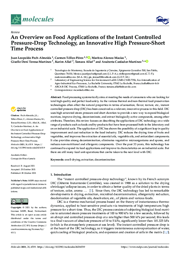 (PDF) An Overview on Food Applications of the Instant Controlled ...