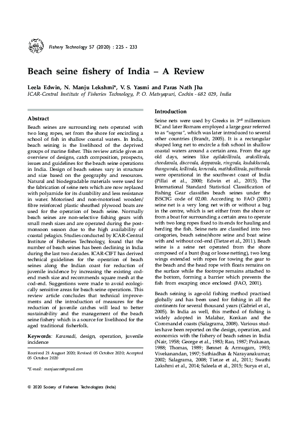 (PDF) Beach seine fishery of India – A Review