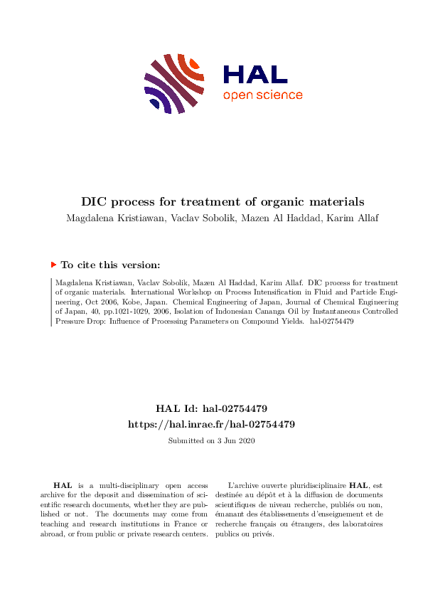 (PDF) DIC process for the treatment of organic materials
