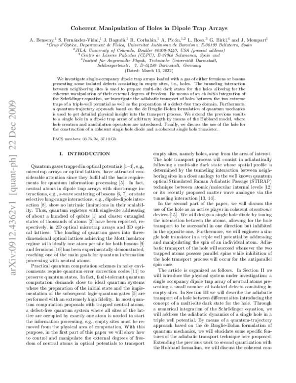 (PDF) Coherent Manipulation of Holes in Dipole Trap Arrays