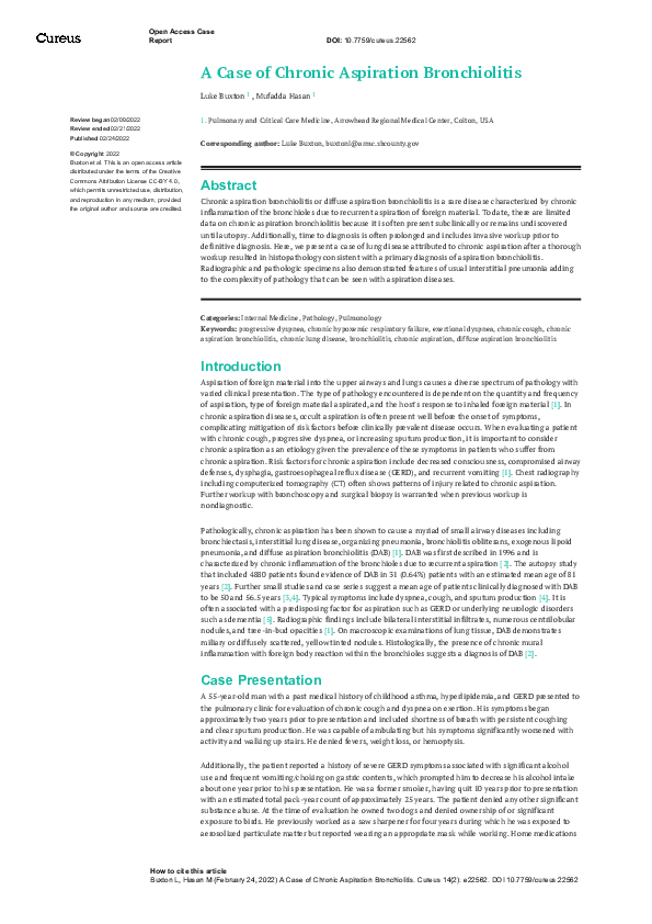 (PDF) A Case of Chronic Aspiration Bronchiolitis
