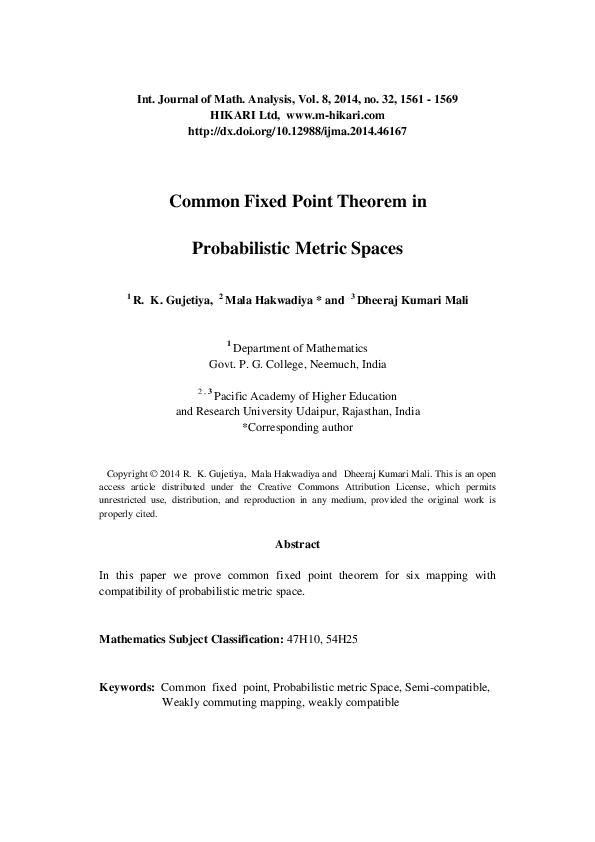(PDF) Common Fixed Point Theorem in