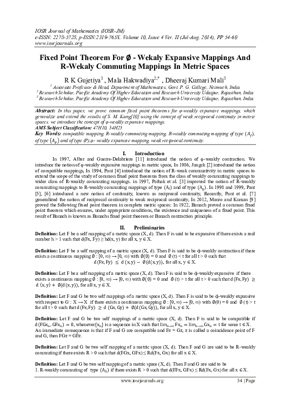 (PDF) Fixed Point Theorem For ∅ - Wekaly Expansive Mappings And R-Wekaly Commuting Mappings In ...