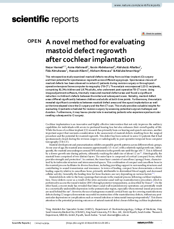 (PDF) A novel method for evaluating mastoid defect regrowth after ...