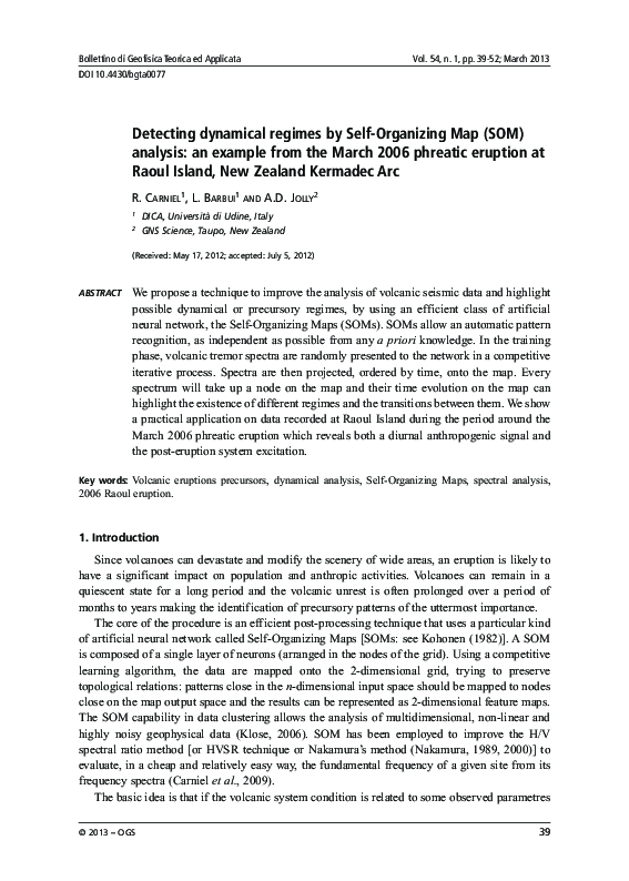 Pdf Detecting Dynamical Regimes By Self Organizing Map Som Analysis