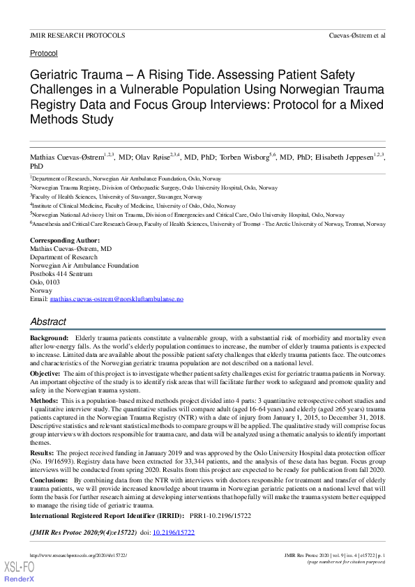 (PDF) Geriatric Trauma – A Rising Tide. Assessing Patient Safety ...