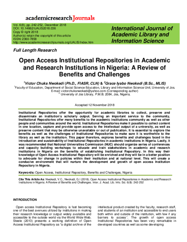 (PDF) Institutional Repositories in Academic and Research Institutions ...