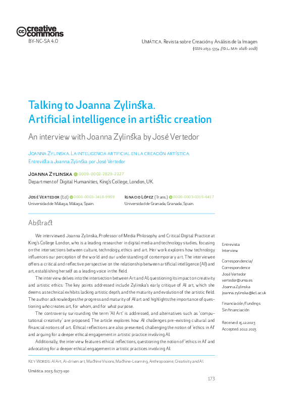 (PDF) Joanna Zylinska. La inteligencia artificial en la creación artística