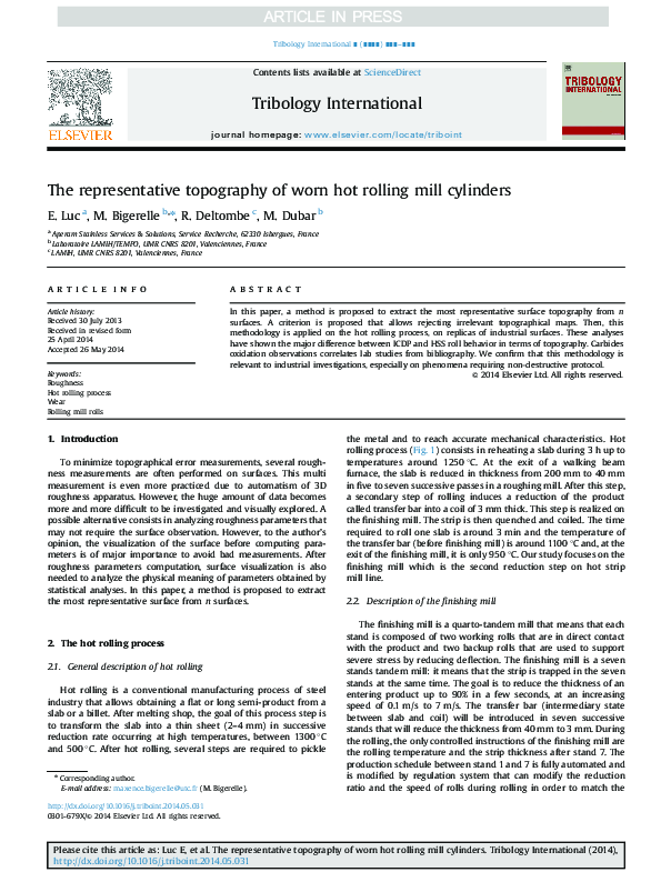 (PDF) The representative topography of worn hot rolling mill cylinders