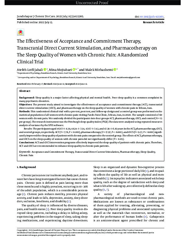 (PDF) The Effectiveness of Acceptance and Commitment Therapy, Transcranial Direct Current ...