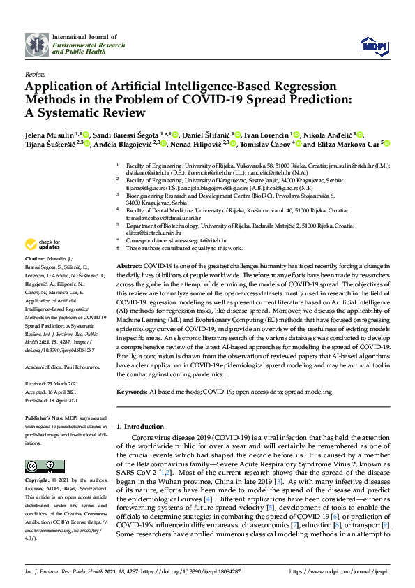 (PDF) Application of Artificial Intelligence-Based Regression Methods in the Problem of COVID-19 ...