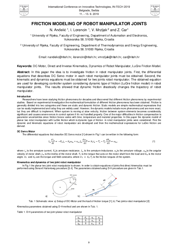 (PDF) Friction modeling of robot manipulator joints