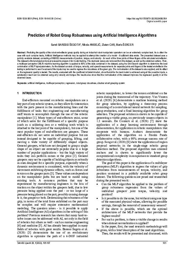 (PDF) Prediction of Robot Grasp Robustness using Artificial ...