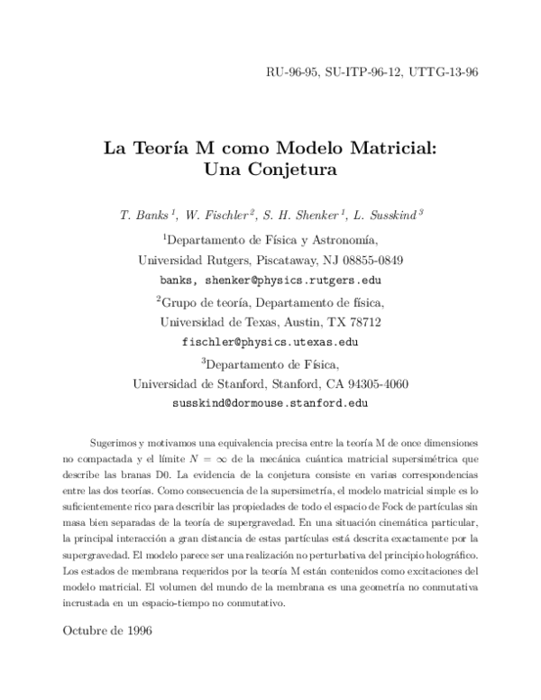 (PDF) La Teoria M como Modelo Matricial: Una Conjetura - Leonard Susskind