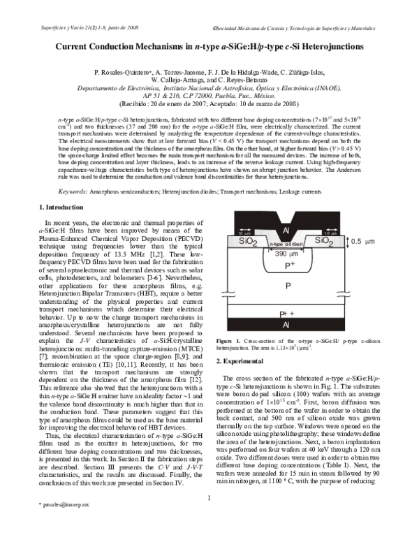 (PDF) Current Conduction Mechanisms in n-type a-SiGe:H/p-type c-Si ...