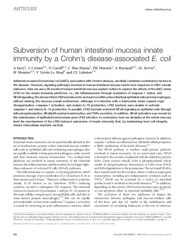 (PDF) Subversion of human intestinal mucosa innate immunity by a Crohn ...
