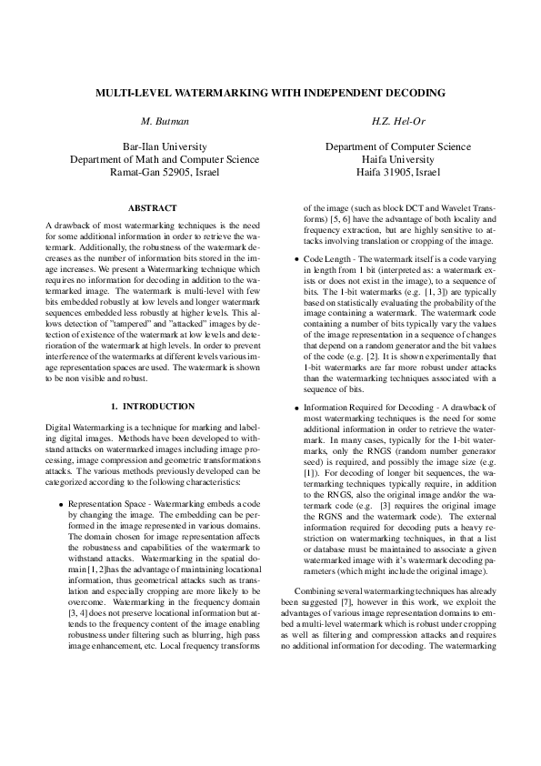(PDF) Multi-level watermarking with independent decoding