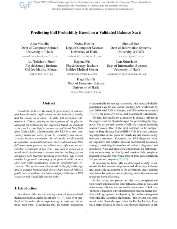 (PDF) Predicting Fall Probability Based on a Validated Balance Scale
