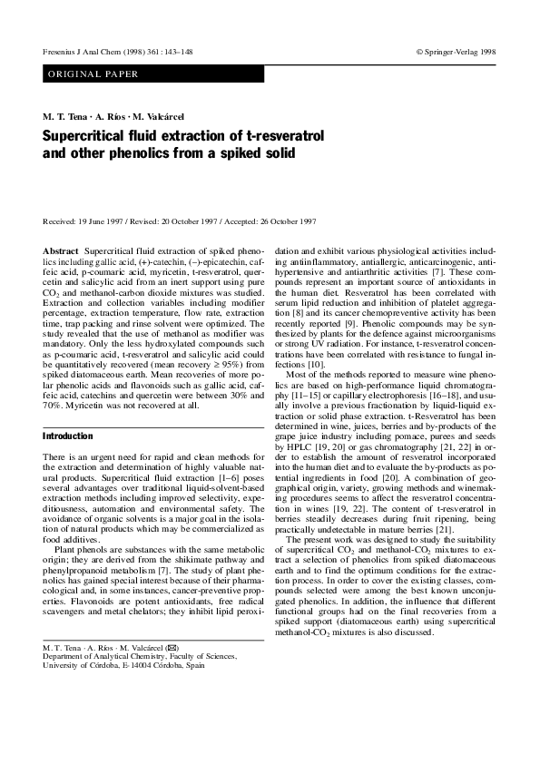 (PDF) Supercritical fluid extraction of t-resveratrol and other phenolics from a spiked solid