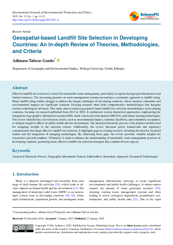 (PDF) Geospatial-based Landfill Site Selection in Developing Countries ...