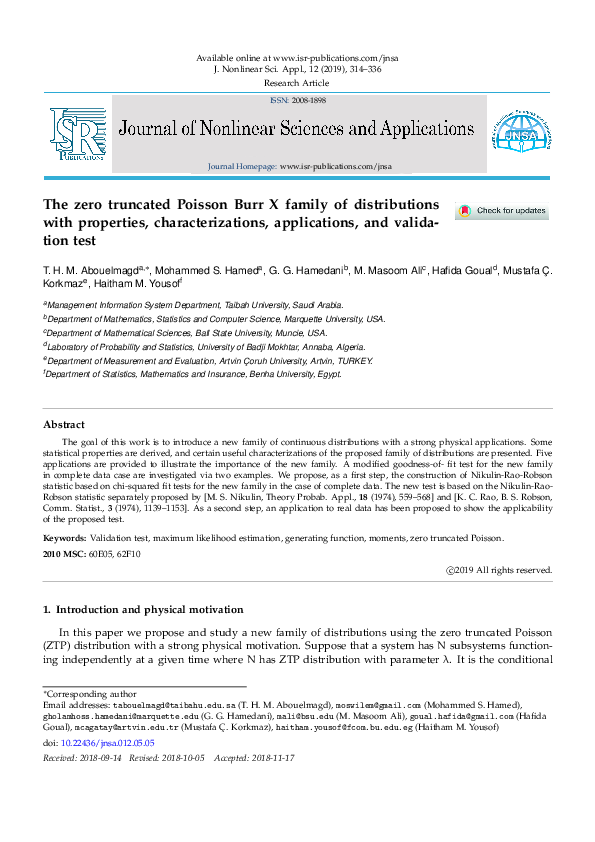 (PDF) The zero truncated Poisson Burr X family of distributions with ...