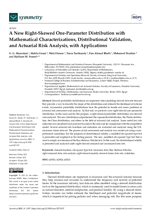 (PDF) A New Right-Skewed One-Parameter Distribution with Mathematical Characterizations ...