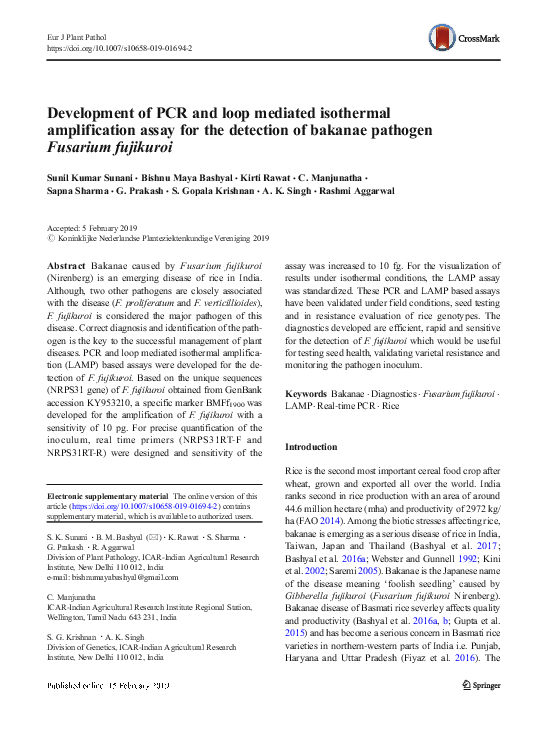 (PDF) Development of PCR and loop mediated isothermal amplification ...