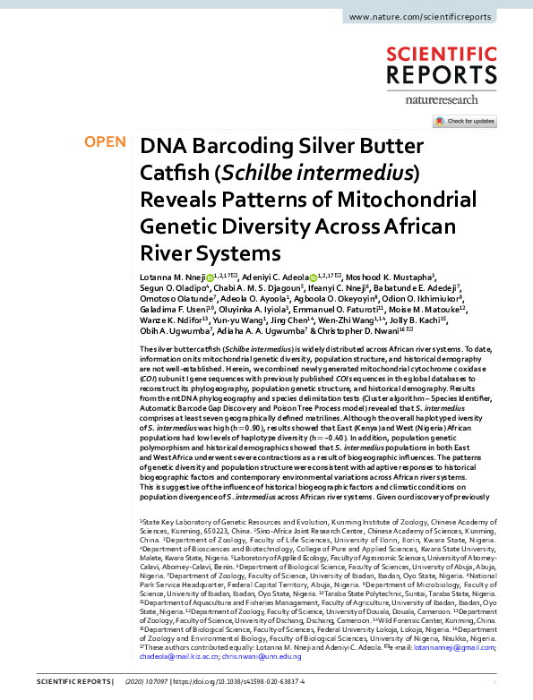 (PDF) DNA Barcoding Silver Butter Catfish (Schilbe intermedius) Reveals ...