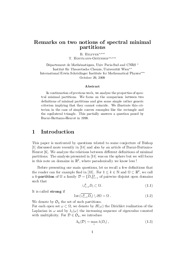 (PDF) Remarks on two notions of spectral minimal partitions