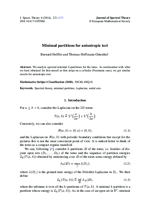 (PDF) Minimal partitions for anisotropic tori