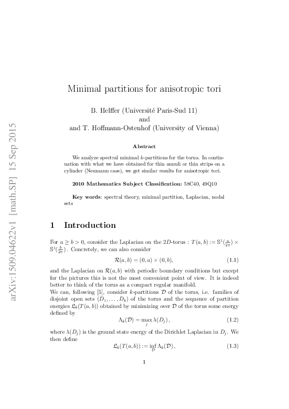 (PDF) Minimal partitions for anisotropic tori